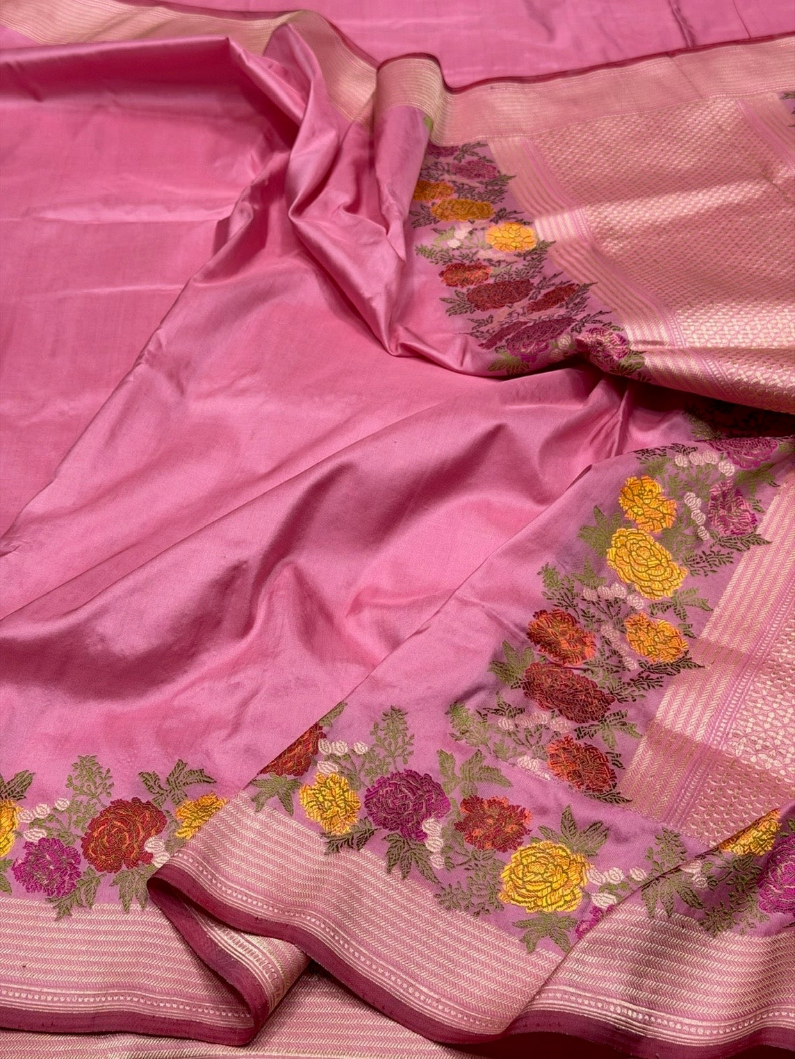 Gajiri Pink Handwoven Pure Banarasi Silk Saree – HMR Handlooms