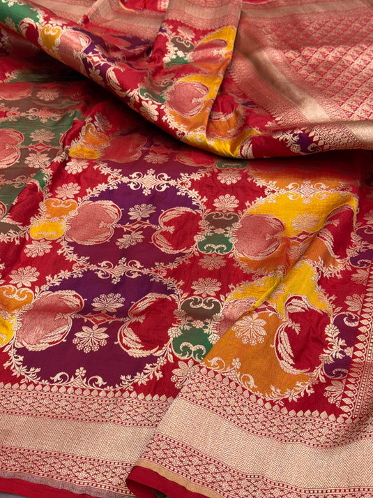 Red Rangkaat Pure Banarasi Silk Saree – HMR Handlooms